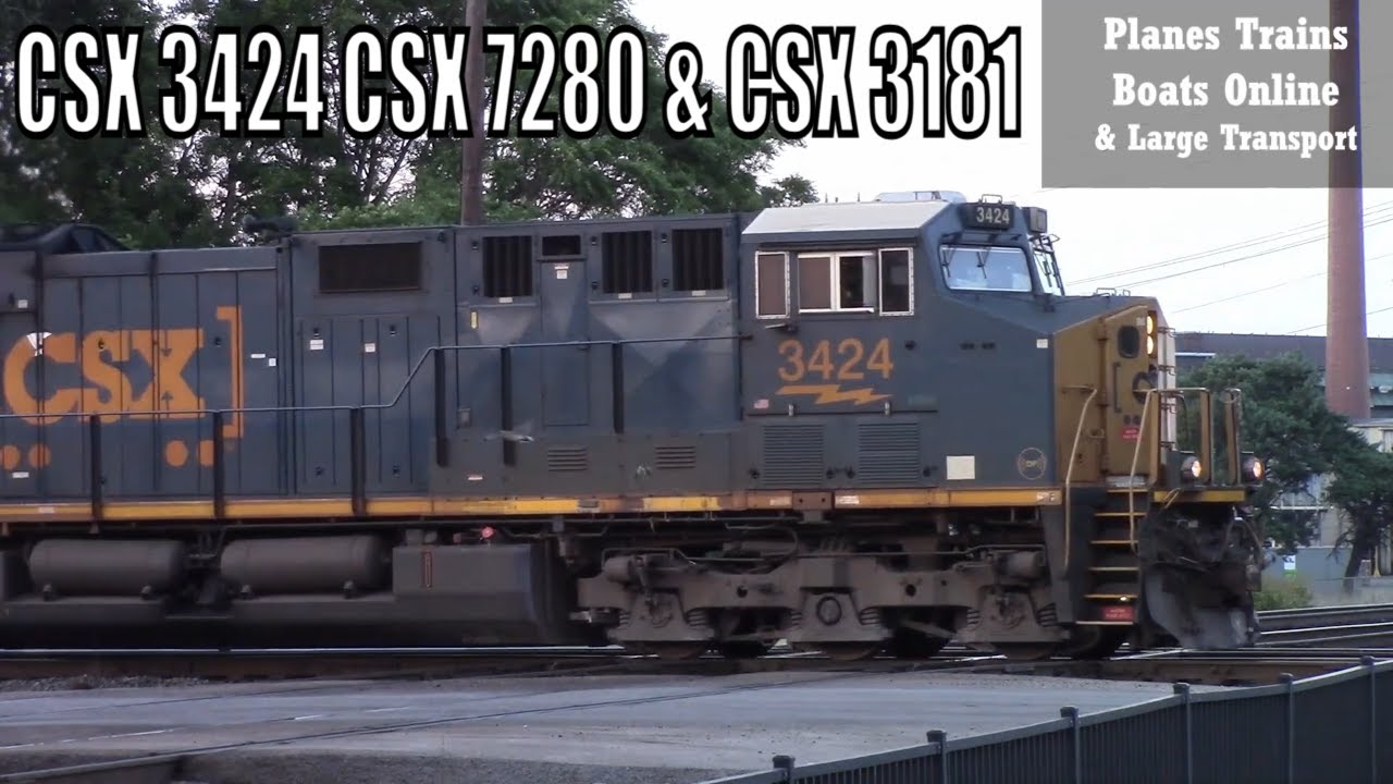 Manifest Train CSX 3424 CSX 7280 & CSX 3181 Locomotives In Fostoria - YouTube