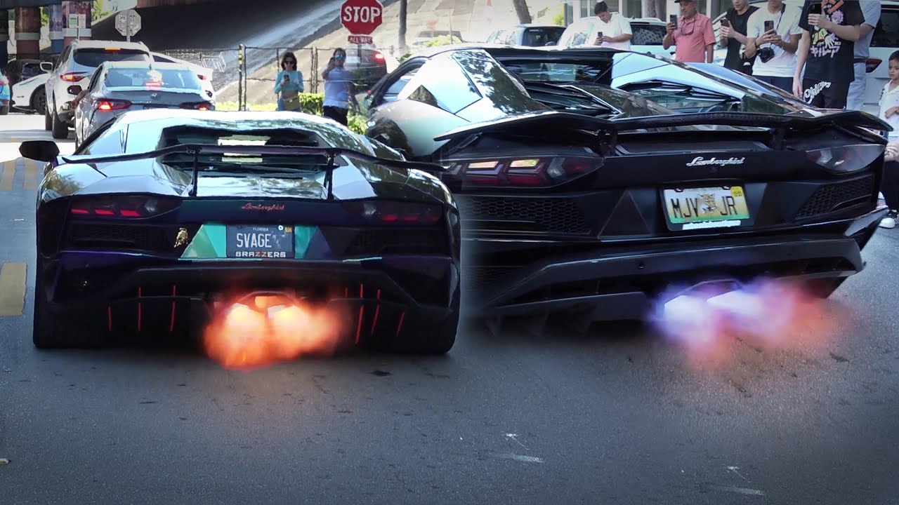 CRAZY SUPERCAR REV BATTLES at Miami Concours | Lamborghini Aventador S ...