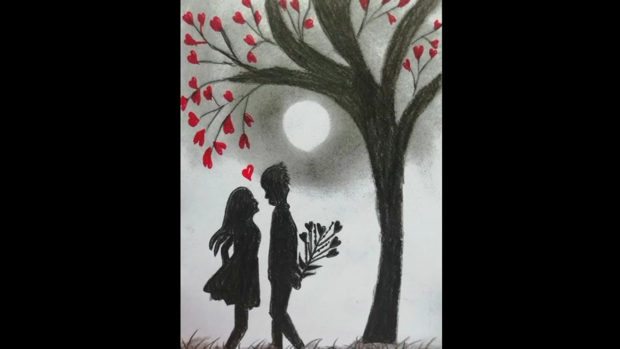 How to draw romantic couple in moon light || step by step || beginners ...