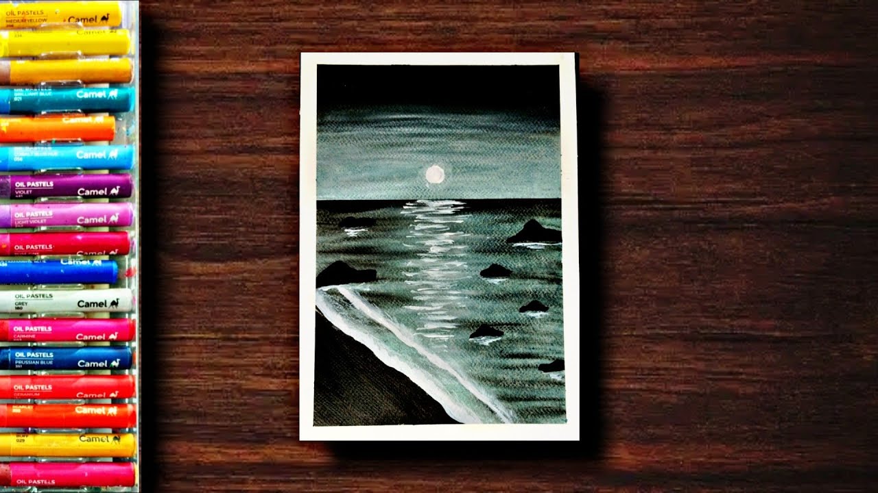 Black Beach Oil Pastel Painting For Beginners || Easy Oil Pastel ...