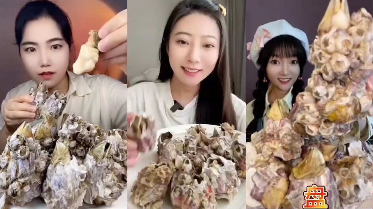 Mukbang asmr eating chinese food, seafood barnacles, pork belly, fish ...
