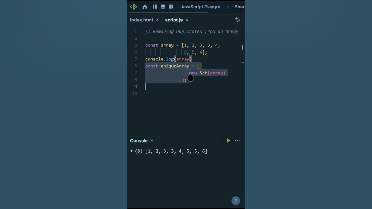 Removing Duplicates From An Array Javascript Shorts Codingshorts Youtube