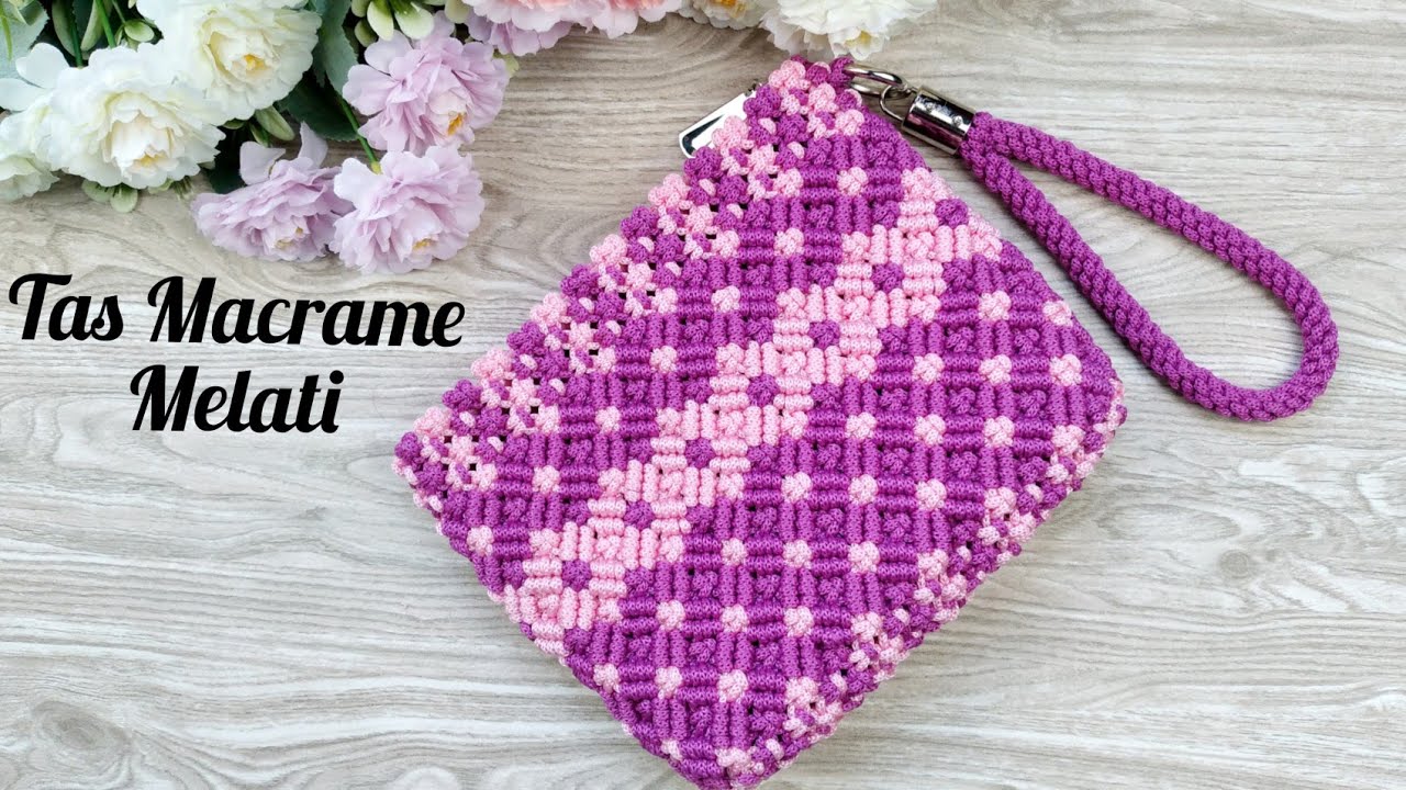 Tutorial Tas Macrame Melati Dua Warna | Dompet Macrame Melati @macramekreasierny - YouTube