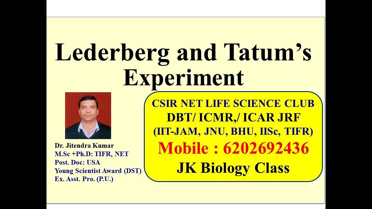 Lederberg and Tatum's Experiment | Davis- U tube experiment | CSIR NET ...