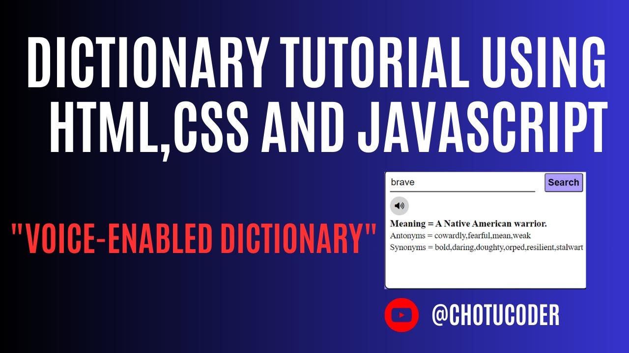 Dictionary App with Meaning, Synonyms, Antonyms, and Pronunciation using HTML, CSS, and ...
