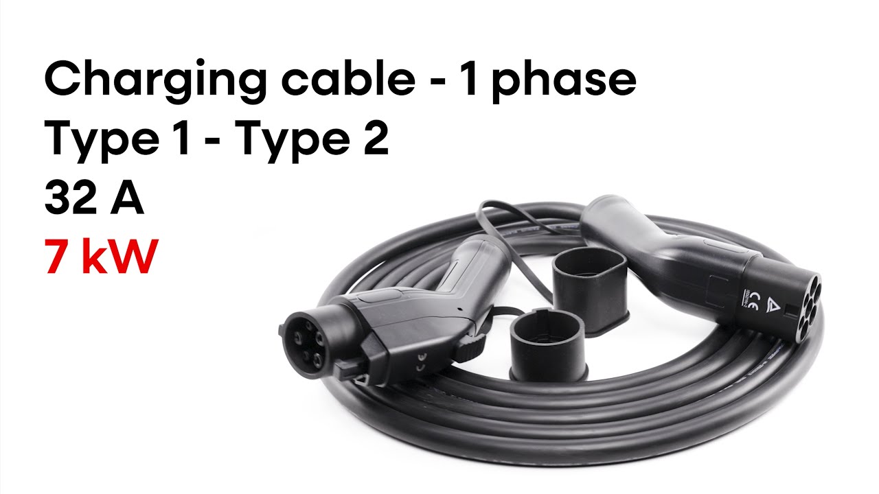 Electric car charging cable Type 1 - Type 2 ( 32A, 1 phase, 7KW ) - YouTube