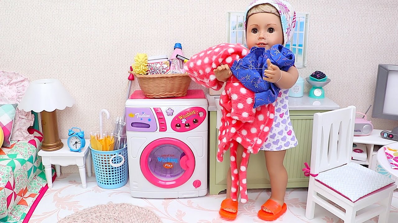 Doll House Cleaning Routine with Laundry Machine | PLAY DOLLS - YouTube