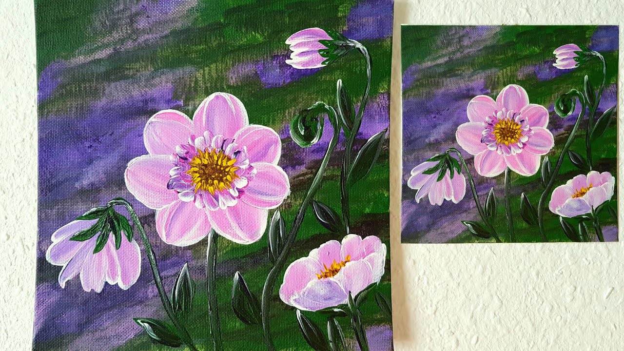 Blumen Malen Acryl Rosa Lila Grün Anfänger - Flowers Acrylic Painting ...