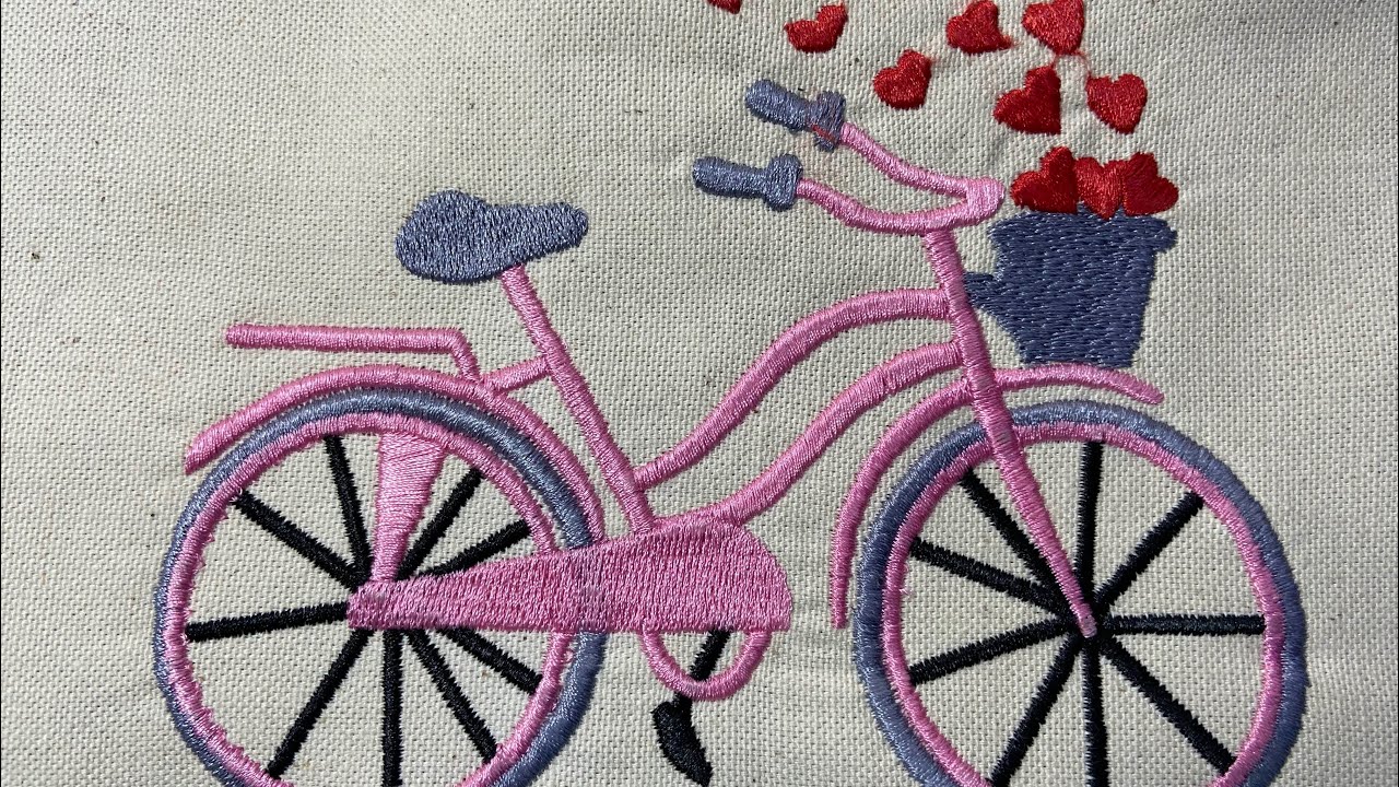 Bicycle With Hearts Machine Embroidery Stitch Along - YouTube