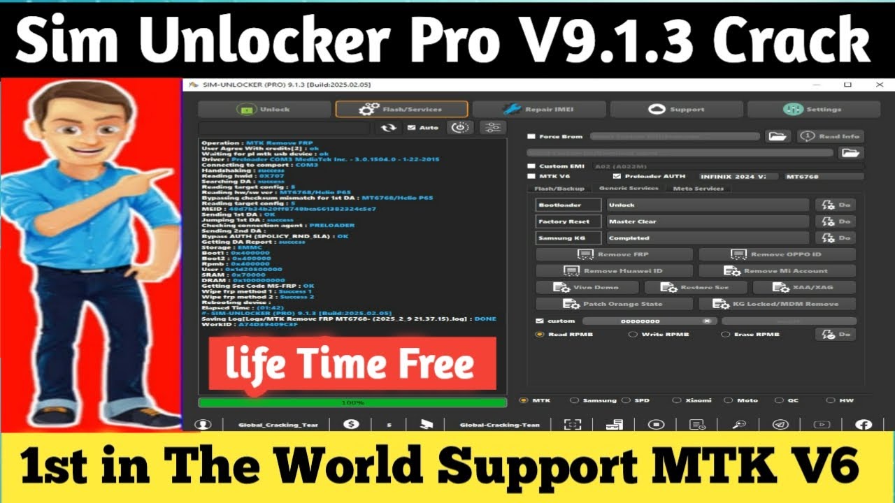 1st in World MTK V6 Supported GCT New Update Sim Unlocker Pro V9.1.3 New Security FRP Factory ...