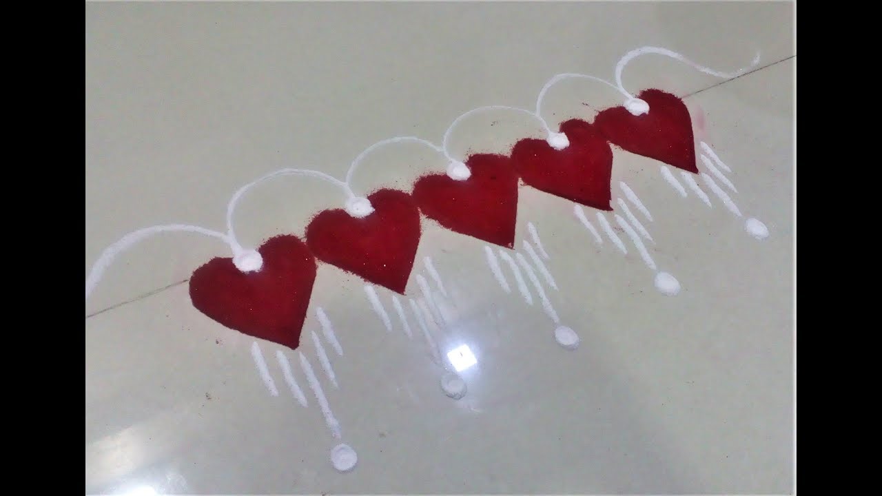 HEART SHAPED RANGOLI BORDER DESIGN - TUTORIAL - YouTube