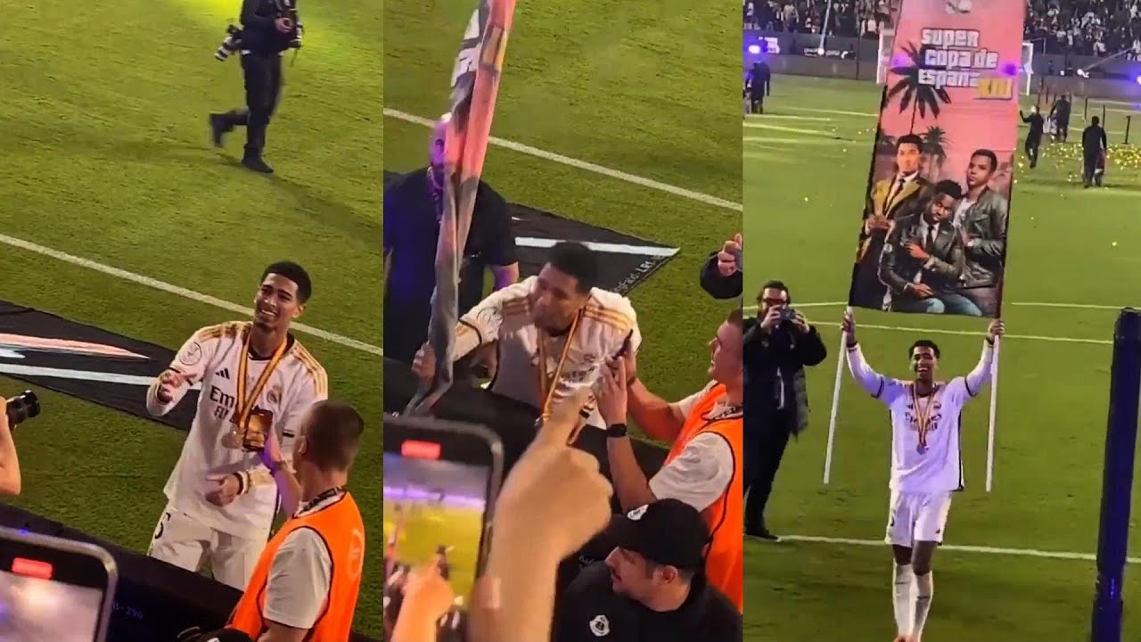 Jude Bellingham Celebrates with a GTA Themed Poster from the fans - YouTube