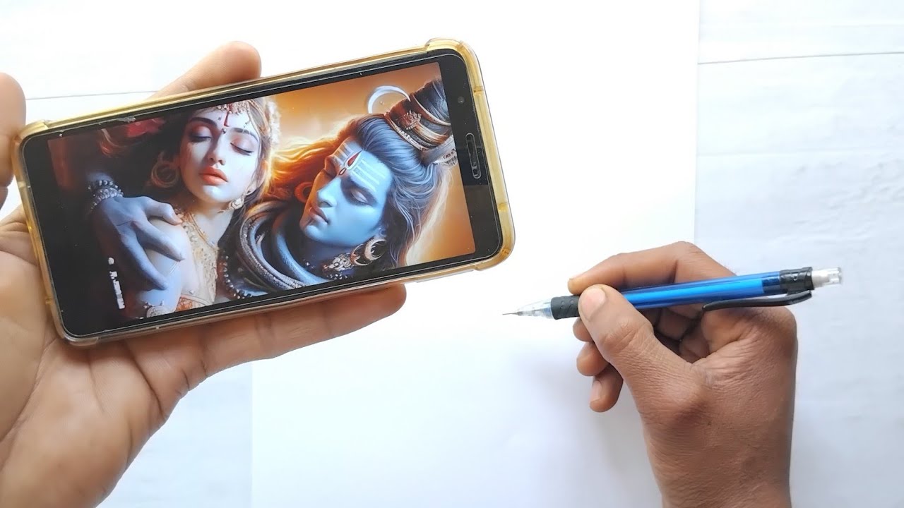 Mahadev and Mata Parvati drawing, Outline Tutorial - YouTube