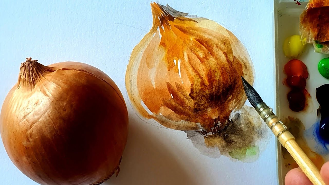Simple way to paint an Onion in 8 minutes| watercolor, Detailed Guide ...