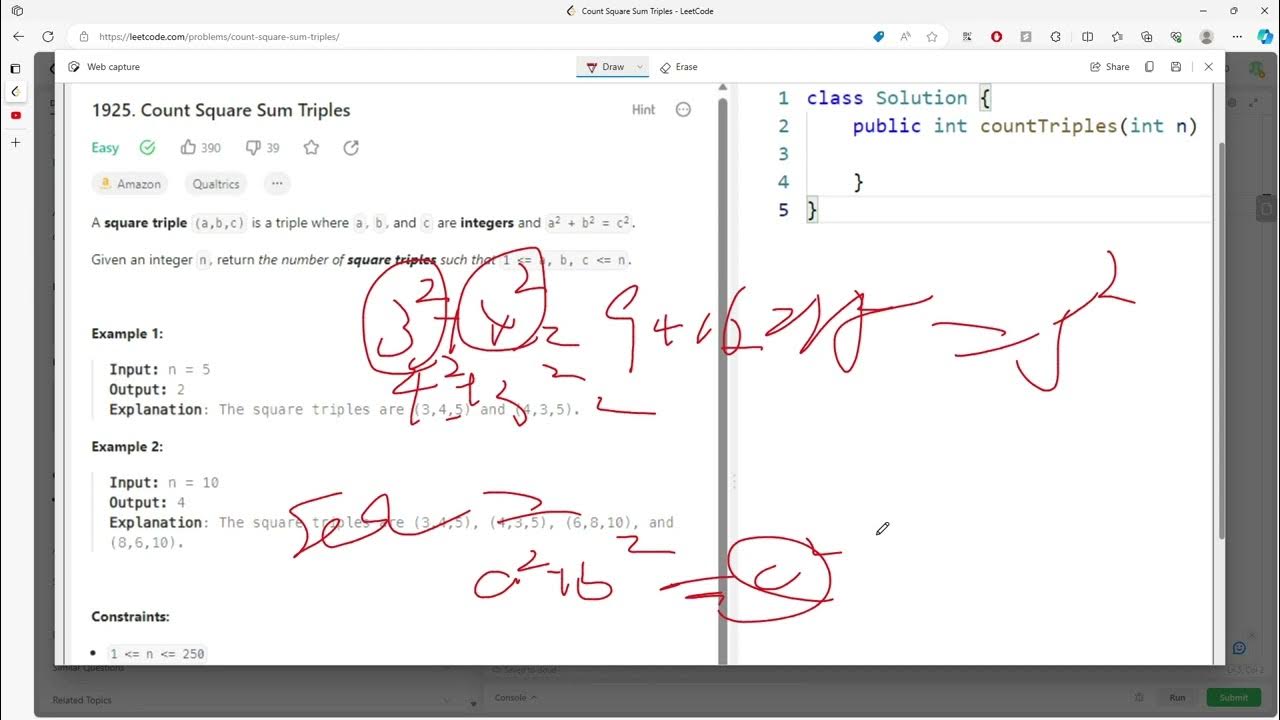 LeetCode 1925 | Count Square Sum Triples | HashSet | Java - YouTube