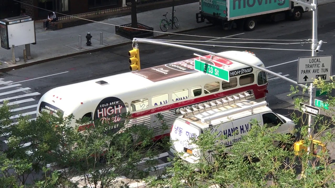 VERY OLD "COLD BREW HIGH BREW COFFEE" BUS CRUISING UP 3RD AVENUE IN ...