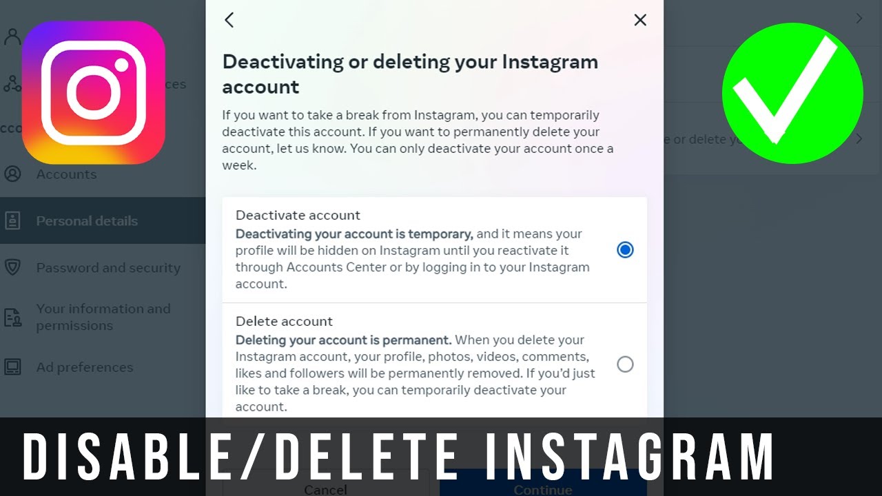 How to Deactivate/Delete or Activate your Instagram Account in 2023 in ...