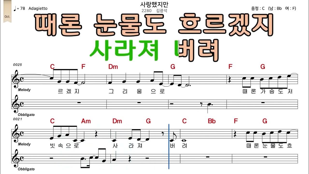 사랑했지만 김광석 악보와노래 Youtube