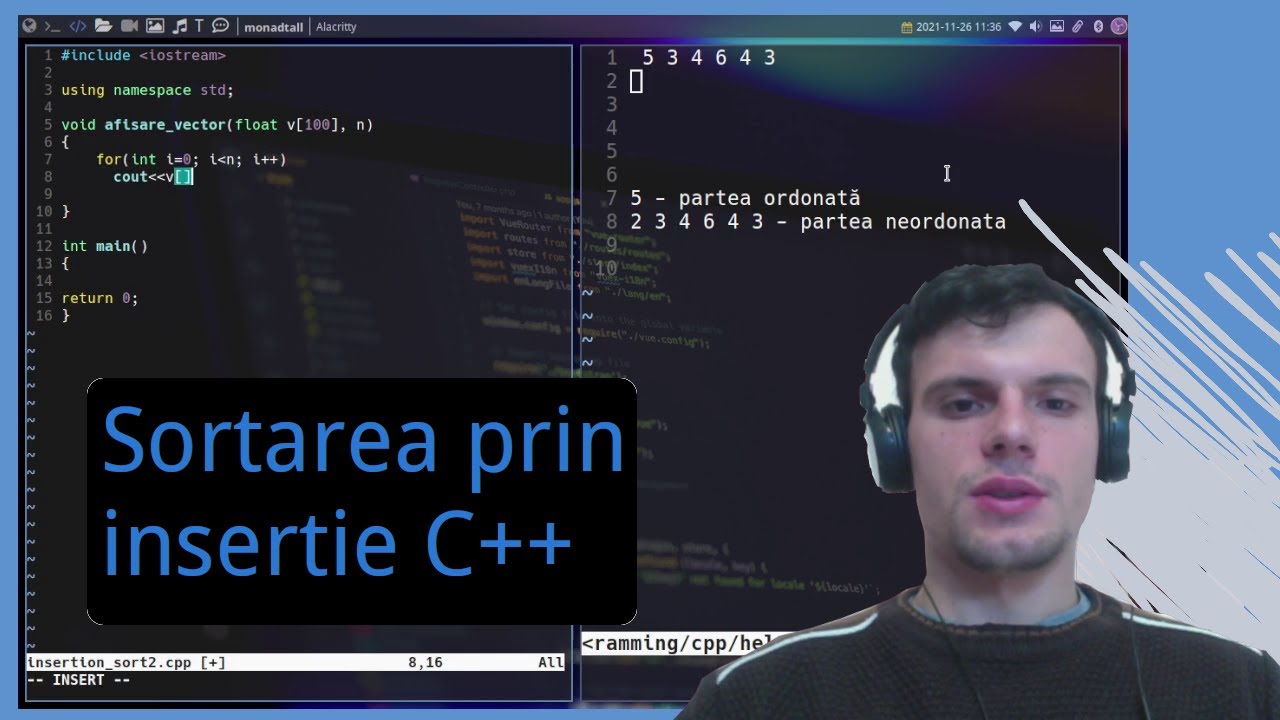 Sortarea prin inserție C++ - rarcri - YouTube