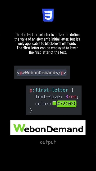 The First Letter Selector In Css Css Htmlcss Htmlcssjavascript Coding Frontend