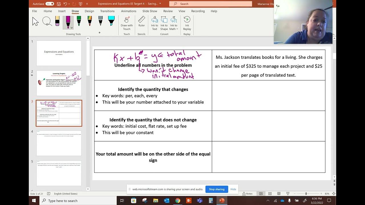 Expressions and Equations Word Problems Target 4 Part 1 - YouTube
