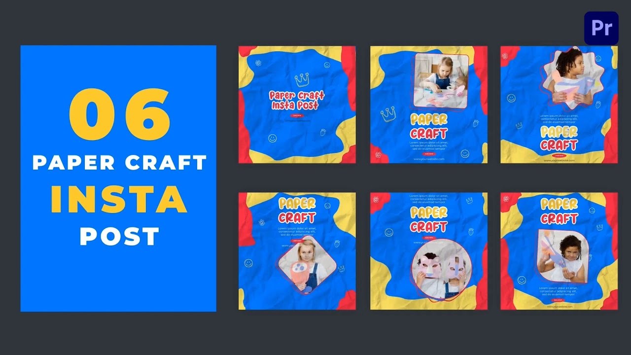 Kids Paper Craft Instagram Post Premier Pro Template - YouTube