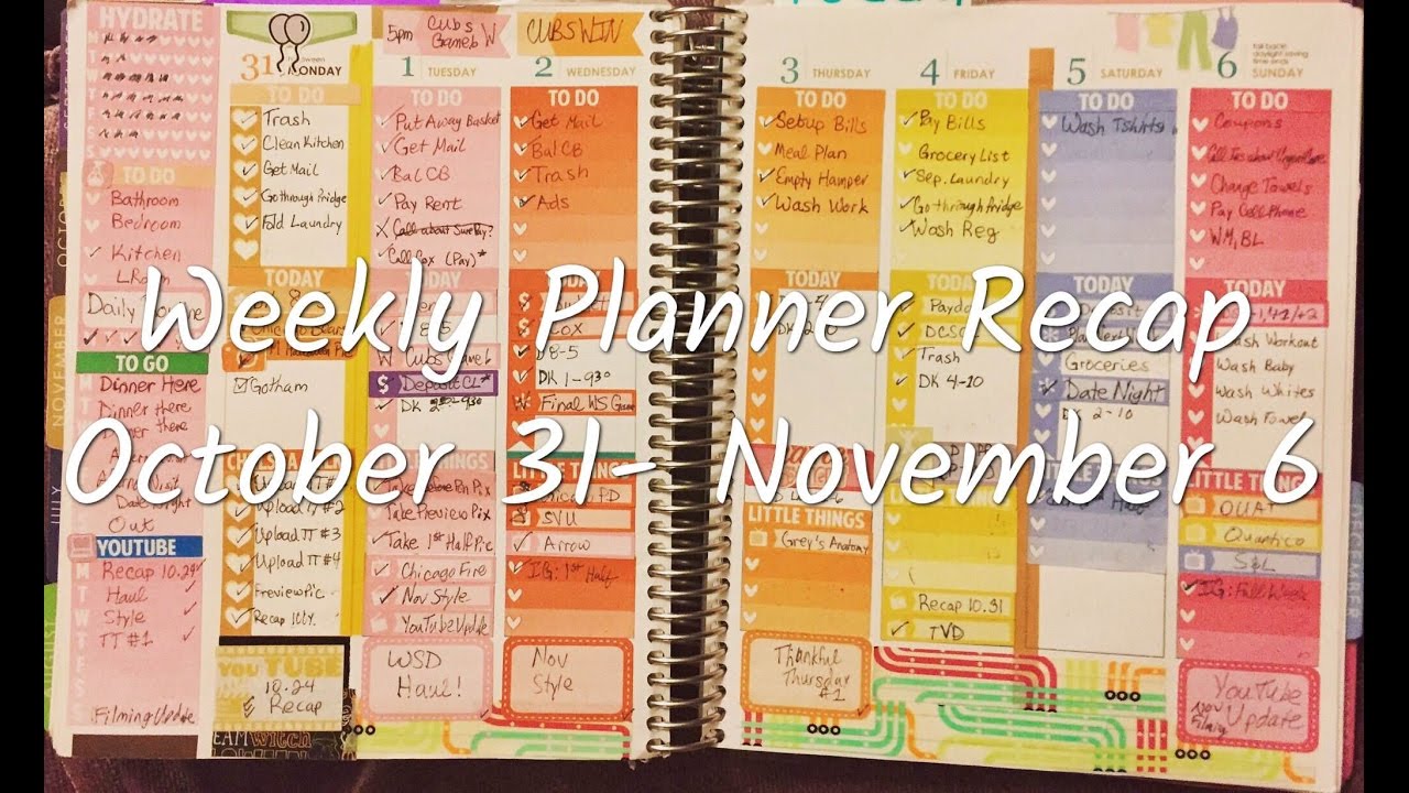 Weekly Planner Recap: October 31-November 6 - YouTube