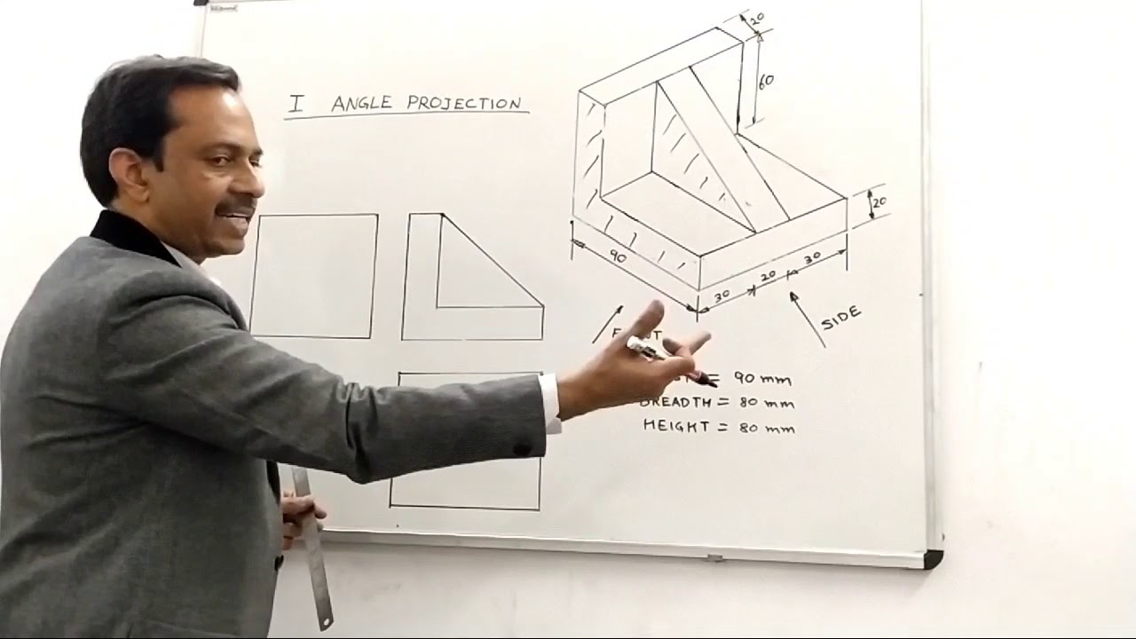 isometric to front , side top view in FIRST ANGLE PROJECTION - YouTube