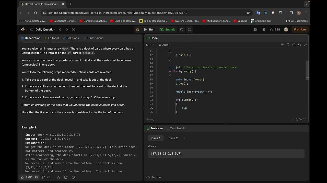 Reveal Cards In Increasing Order (LeetCode 950) (Space- O(1)) (Time- O(N)) - YouTube