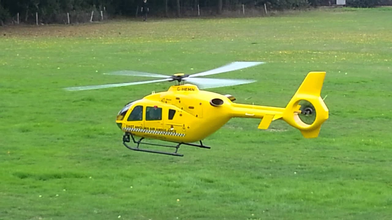 East Anglian Air Ambulance Rc Scale ec135 test flight - YouTube