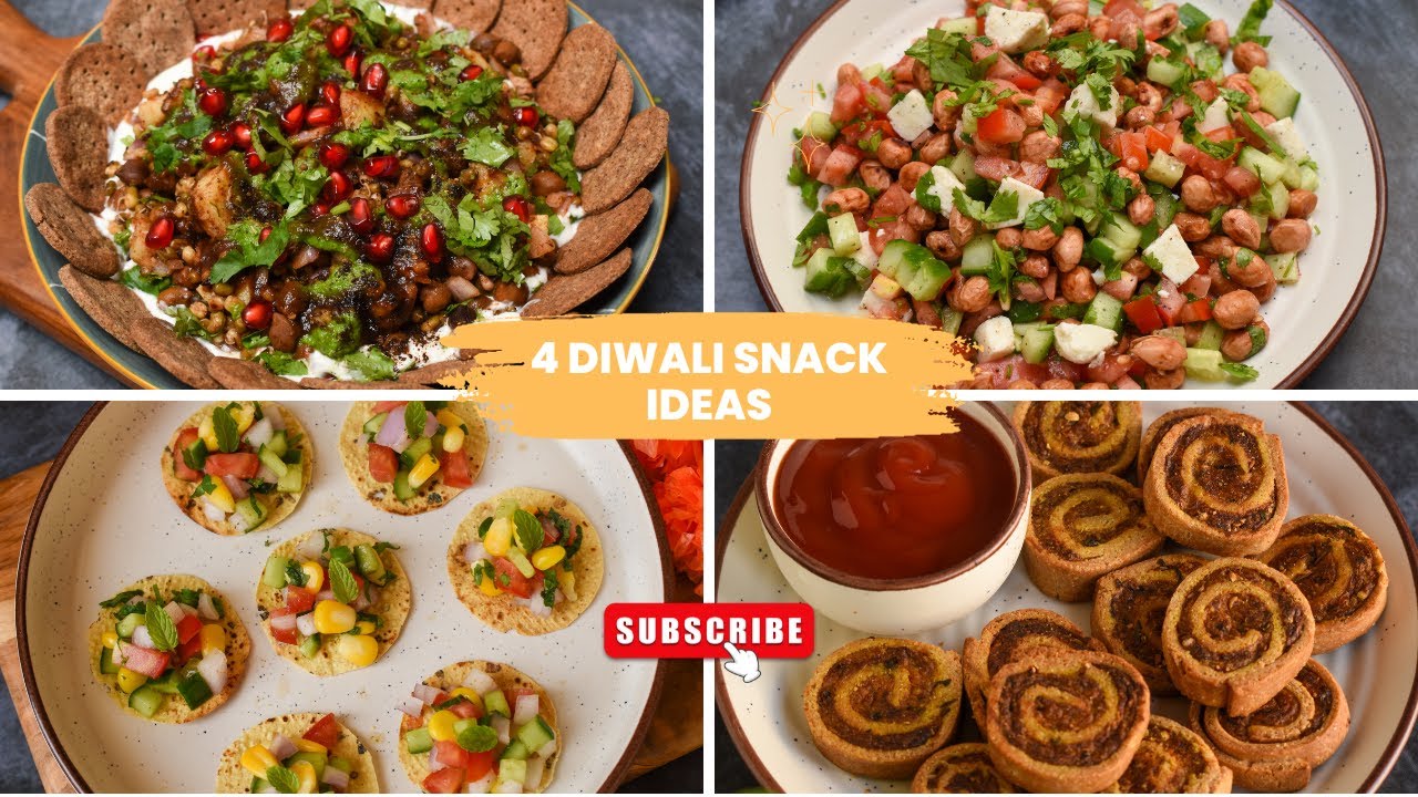 4 Amazing snacks | Papdi chaat | Peanut paneer chaat | Baked pinwheels ...