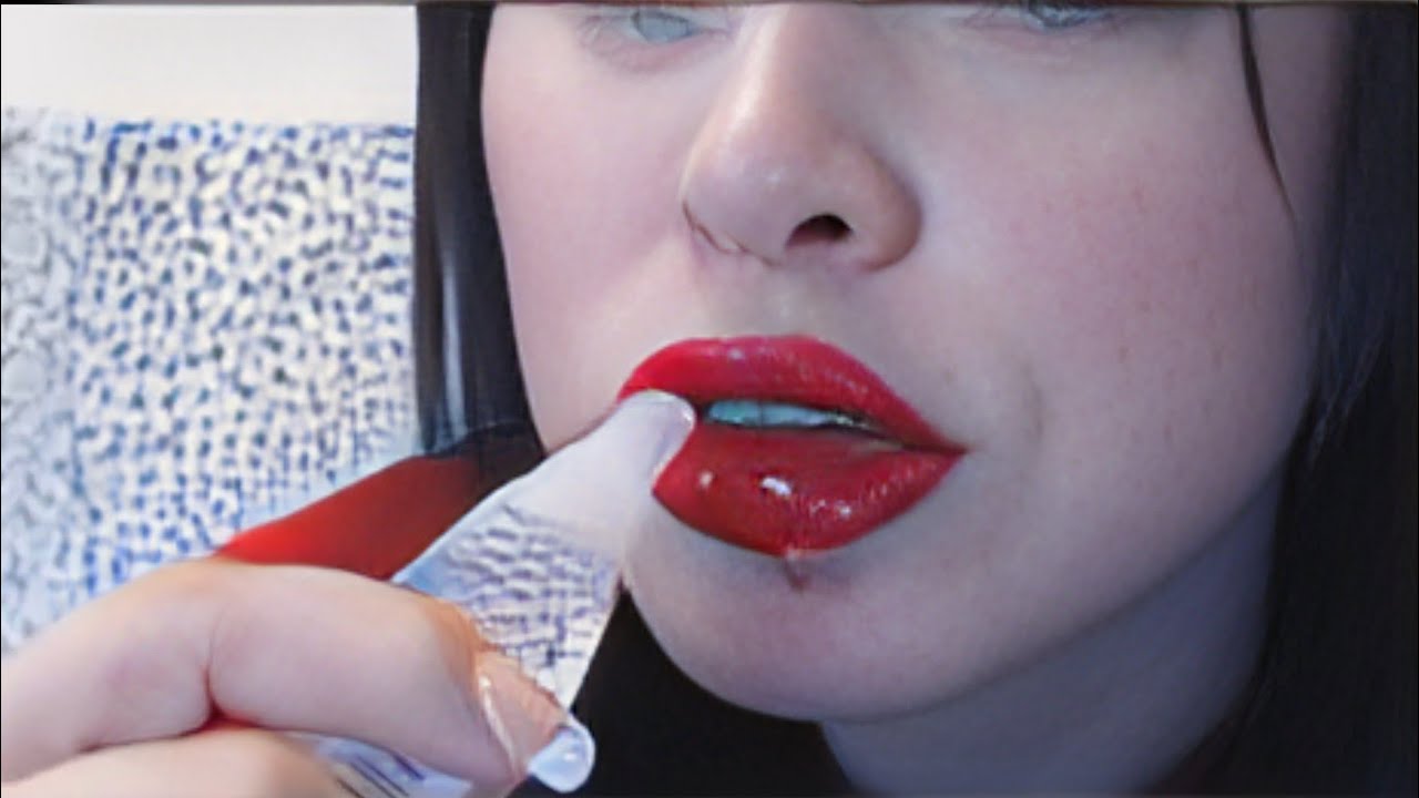 ASMR Brunette with Red Glossy Lips | Relaxing Lip Gloss Application ...