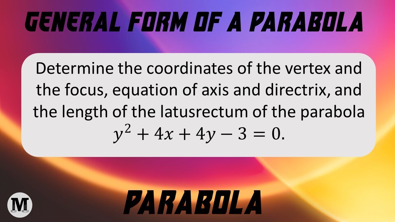 12 | Parabola (Conic Sections) | Standard Form Of A Parabola -Worked ...