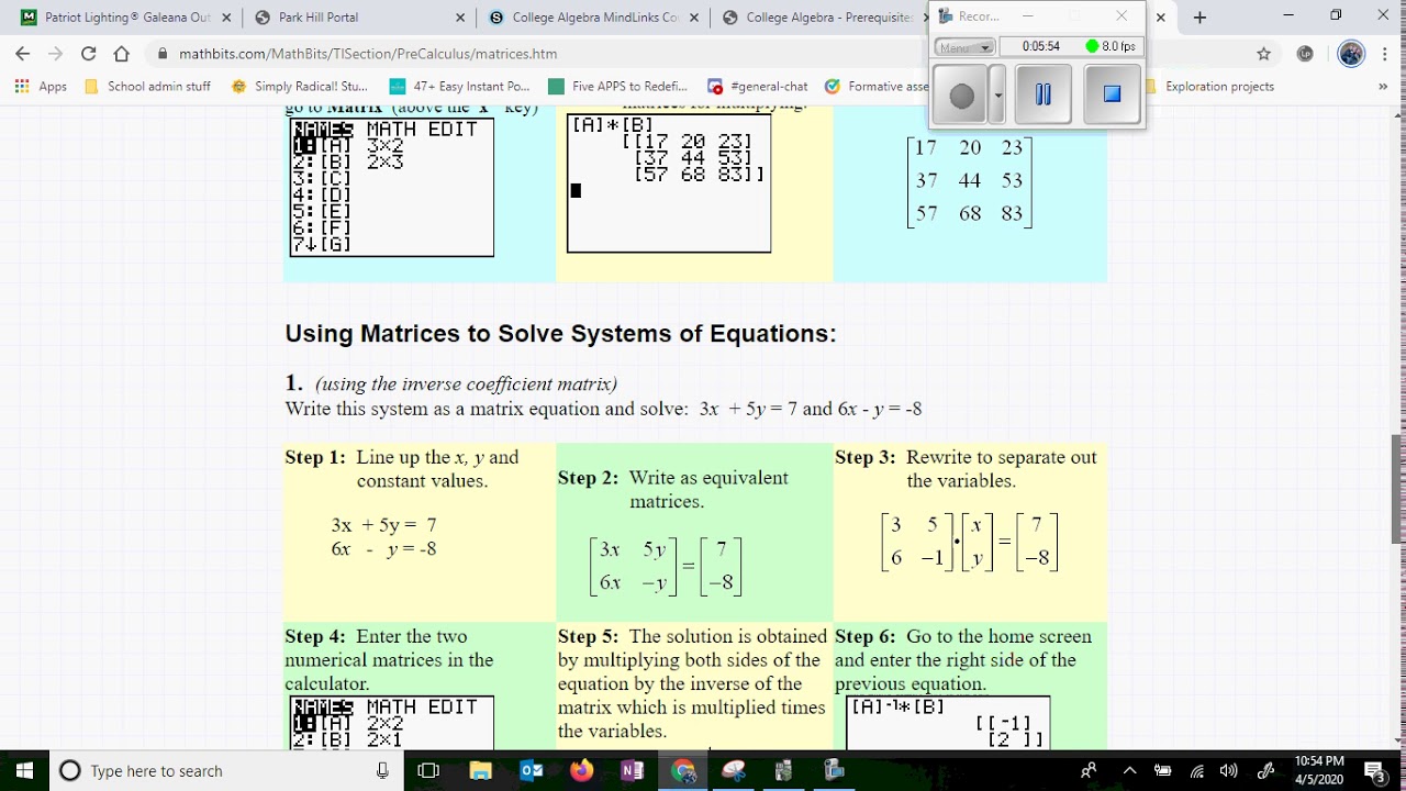 Unit 4 College Algebra Calculator and matrices - YouTube
