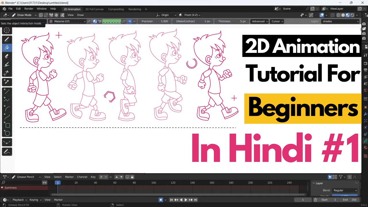 (Hindi) Blender 2D Animation Tutorial For Complete Beginners | Blender 2d Animation In Hindi ...