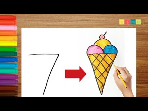 How to drawing number 7 for beginners - Drawing ice cream for kids ...