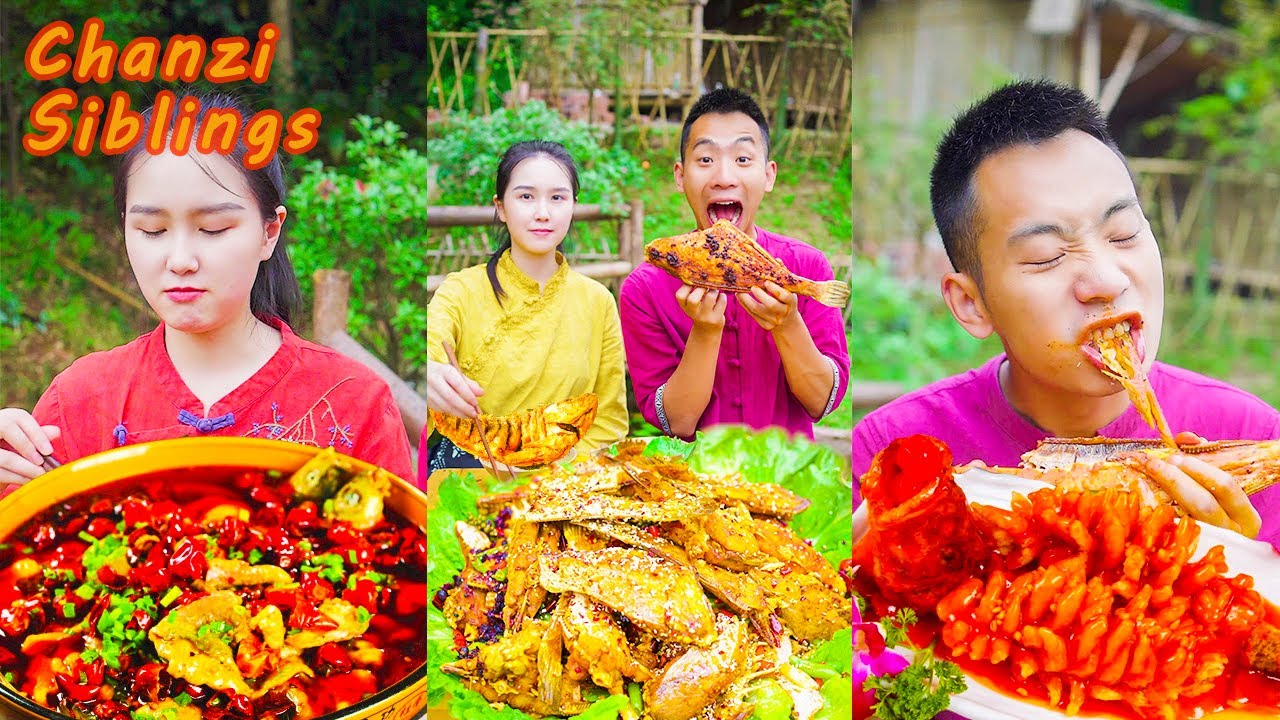 Outdoor Cooking Catching Fish | Mukbang Eating Challenge | Sister ...