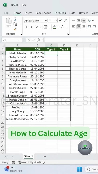 Formulas to Calculate Age in #excel @EXCELERATOR_SN #exceltips #exceltutorial #exceltricks # ...