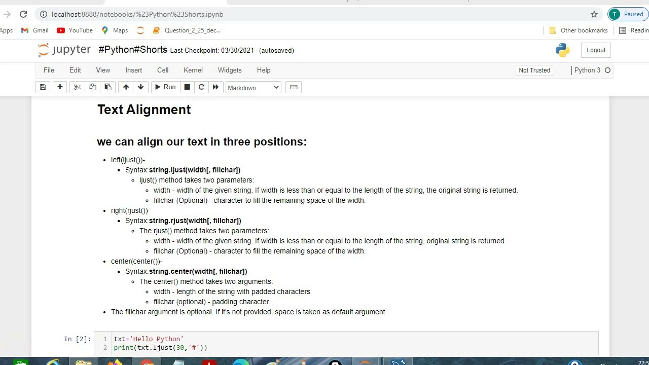Python Shorts Text Alignment Ljust Rjust Center English Youtube