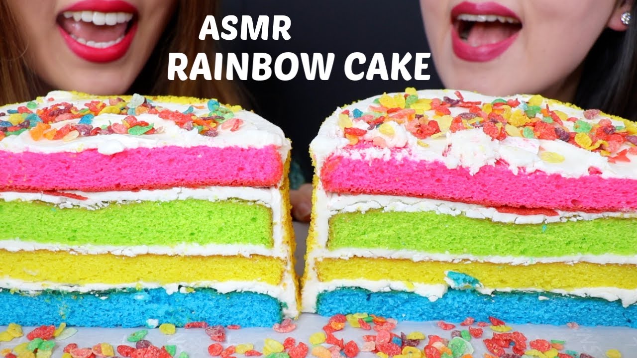 ASMR RAINBOW CAKE (soft crunchy eating sounds) 무지개 케이크 리얼사운드 먹방 | Kim ...