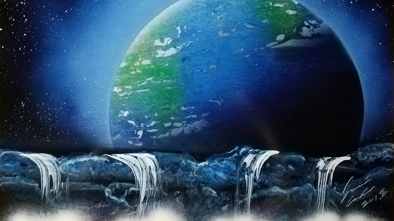 Earth and waterfalls SPRAY PAINT ART TUTORIAL - YouTube