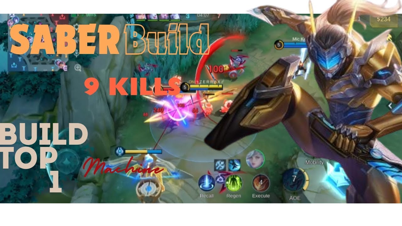 9 kills!! Best Saber 1 shot Build - Best Build 2024-One hit- Mobile ...