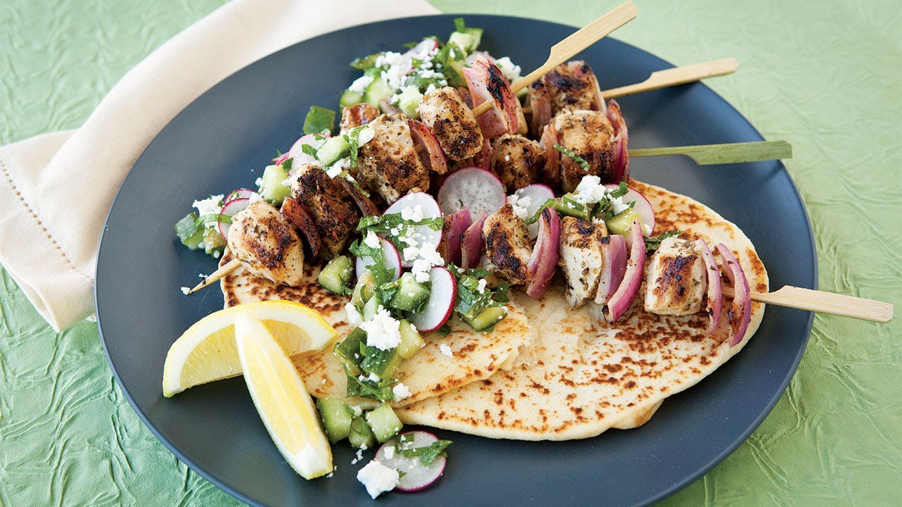 Greek Chicken Kebabs with Radish, Cucumber, and Feta Salsa | alive.com ...