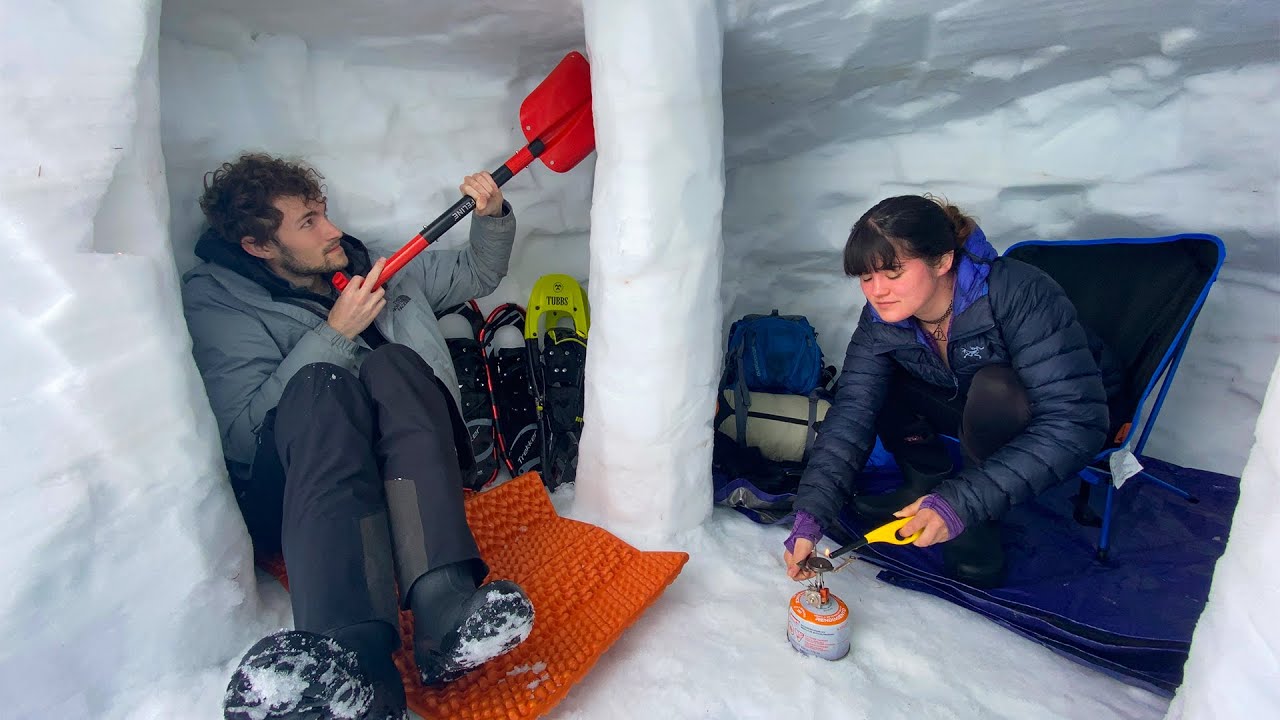 Camping in a GIANT SNOW CAVE! | Survival Quinzee under 20ft of Snow ...