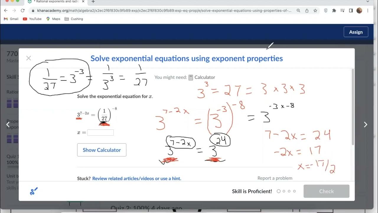 Algebra 2 Khan Academy Review: Solve Exponential Equations using ...