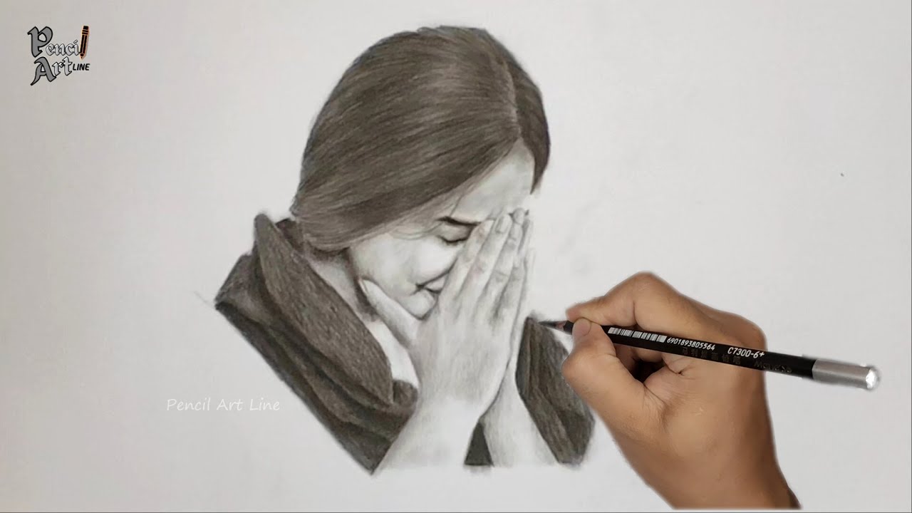 Easy realistic drawing | How to draw a woman expressing sorrow with ...