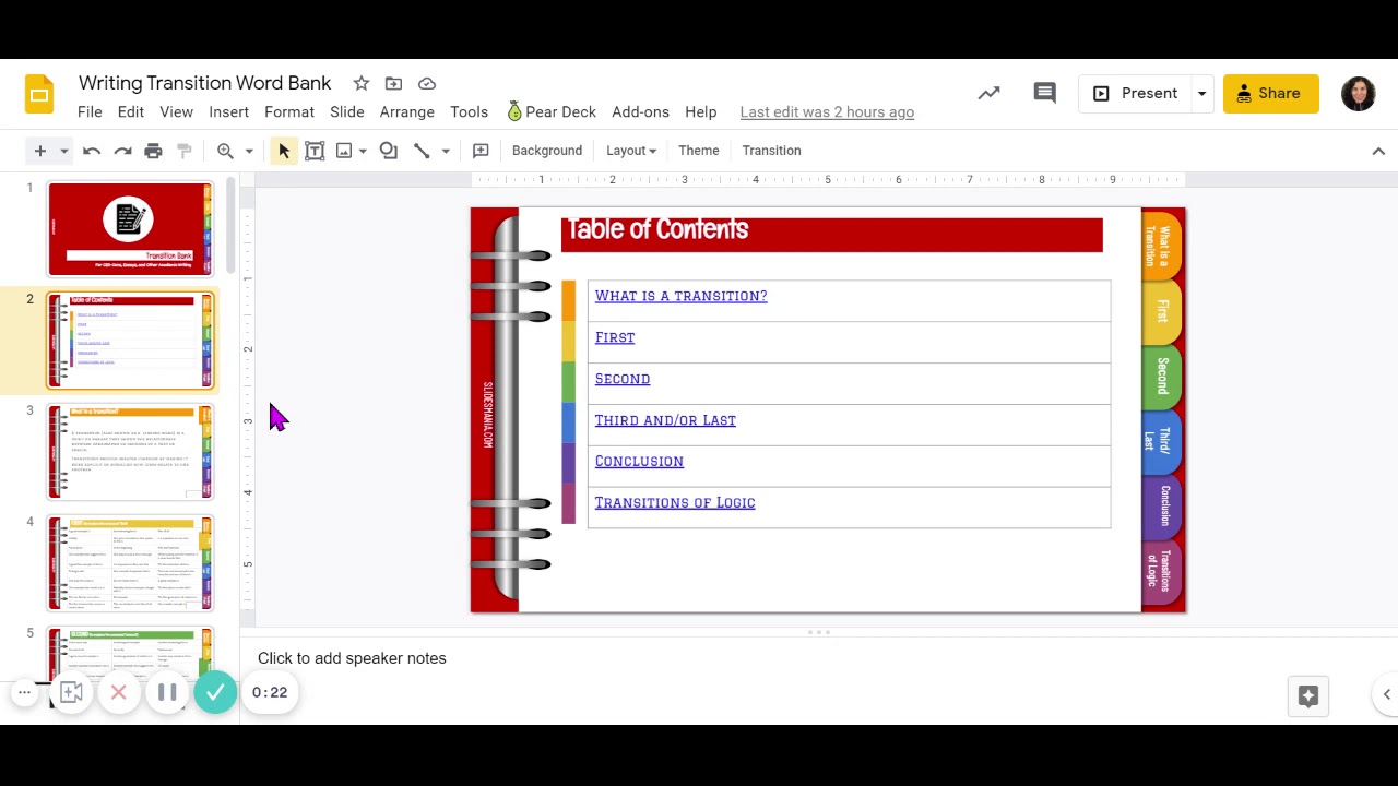Writing Transition Word Bank - YouTube