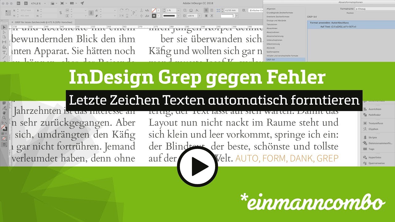 InDesign: Automatisch die letzten Zeichen des Texes formatieren - YouTube