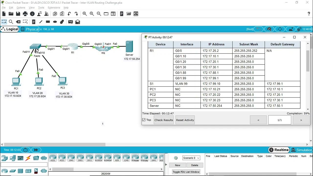 4.5.1 Packet Tracer - Inter-VLAN Routing Challenge-SRWE - YouTube