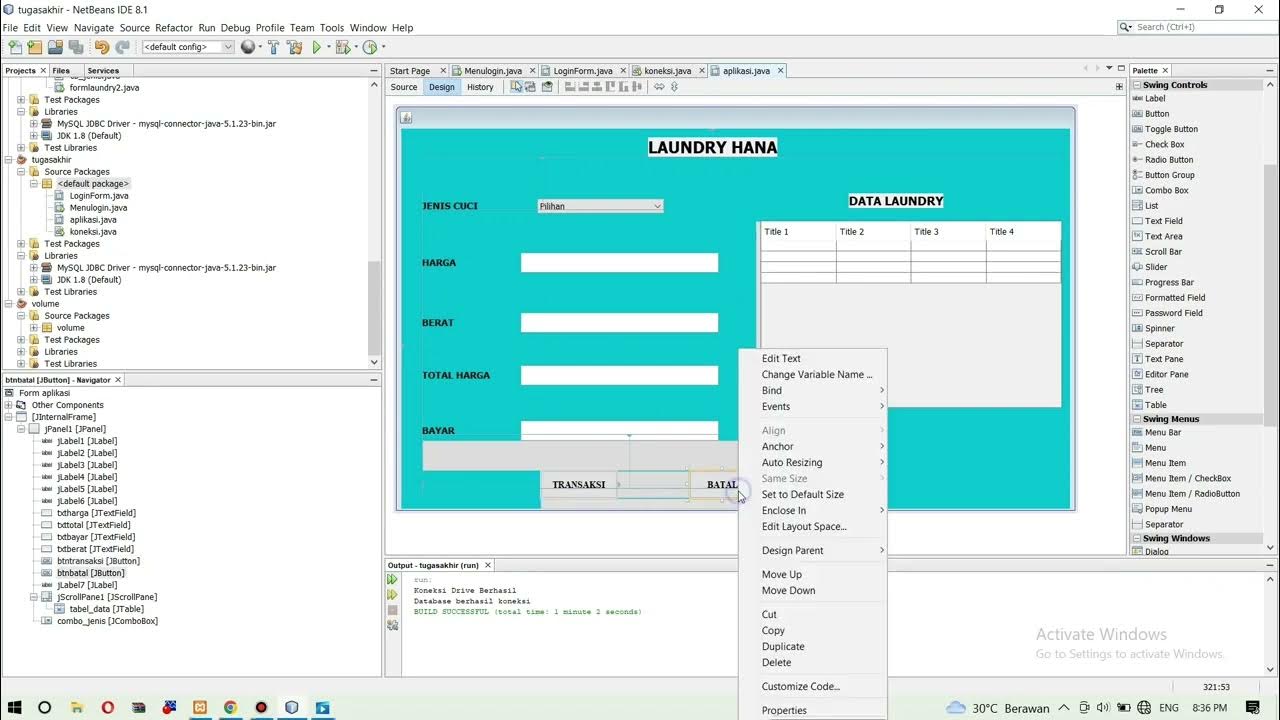 Membuat menu login dan aplikasi laundry menggunakan Java netbeans dan xampp - YouTube